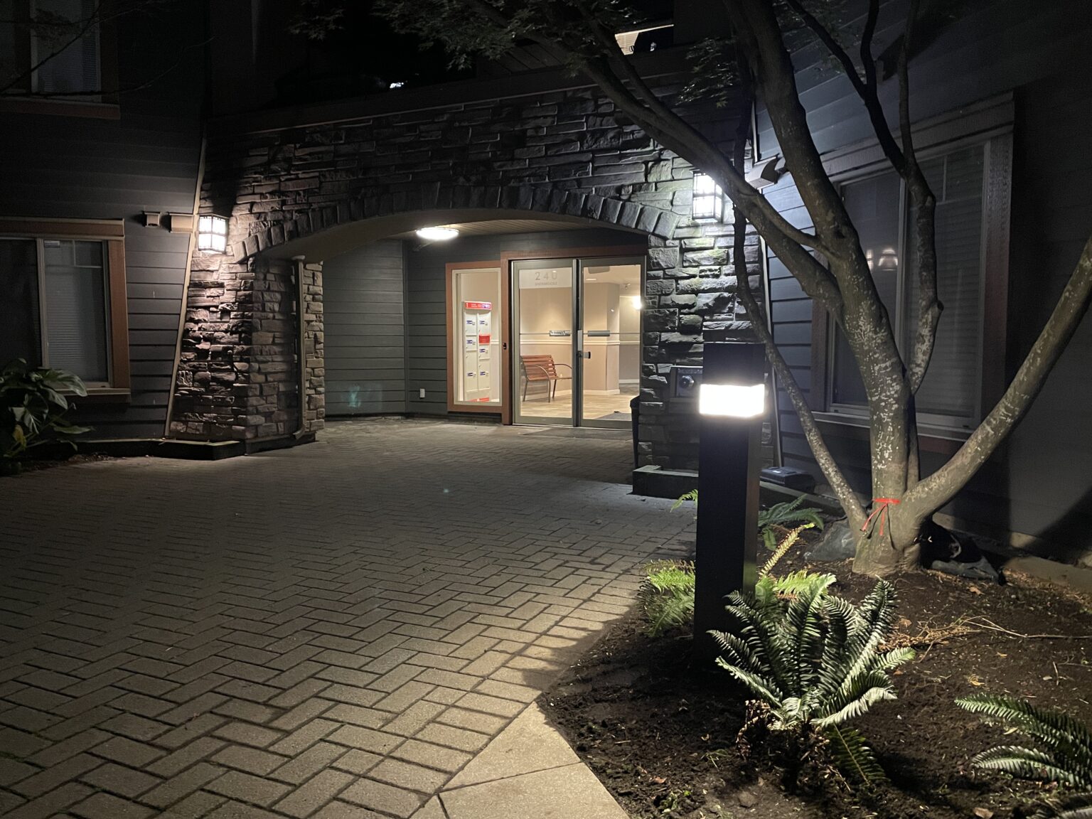 Light bollard re-installed at entrance of 240 building – Copperstone ...